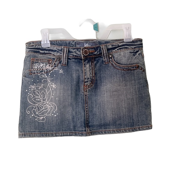 H&G | Skirts | Vintage Y2k Crystal Jeweled Bedazzled Jean Denim Floral ...